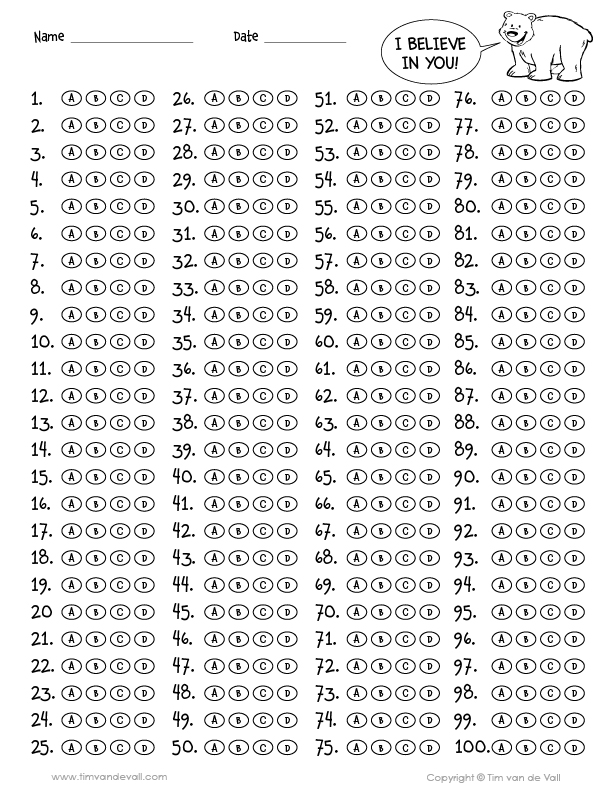 100 Question Answer Sheet Tim S Printables